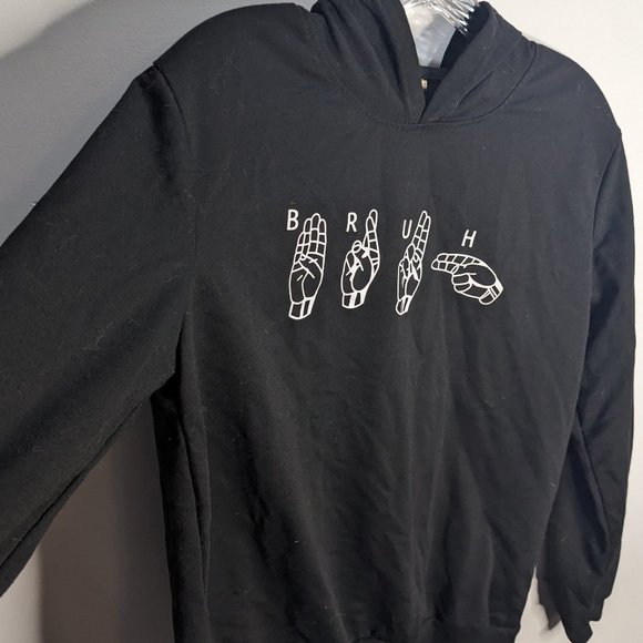 Tops | Funny Graphic Print Bruh Sign Language Cropped Hoodie Size M ...